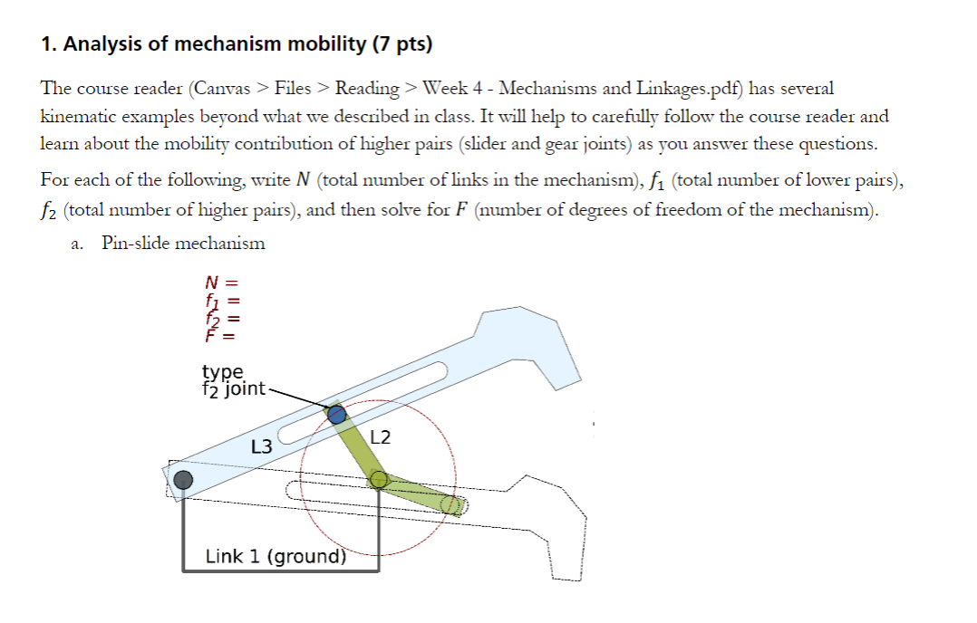 1. Analysis of mechanism mobility (7 pts) The course | Chegg.com