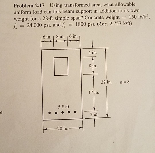 Solved Problem 2.17 Using transformed area, what allowable | Chegg.com