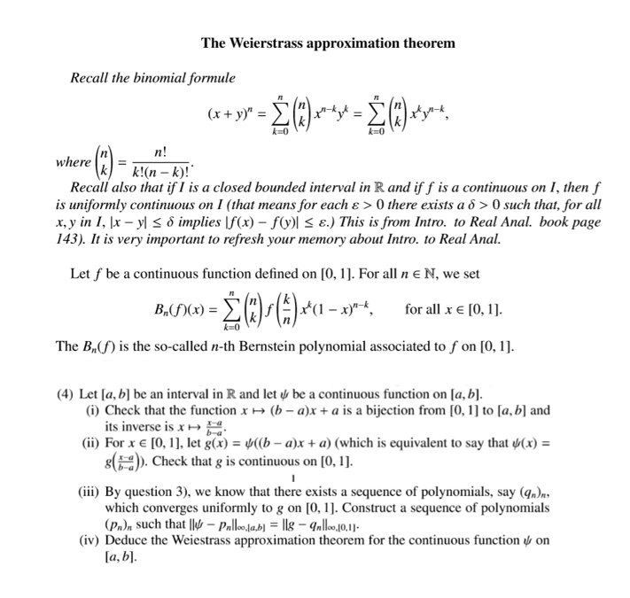 Solved The Weierstrass approximation theorem Recall the | Chegg.com