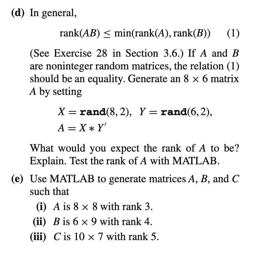 Solved 2. (Rank-Deficient Matrices) In this exercise we con- | Chegg.com