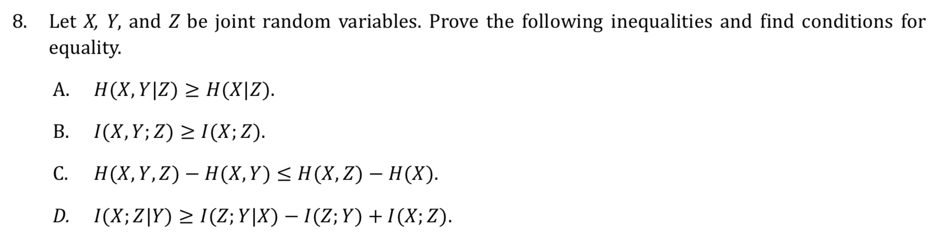 Solved 8. Let X, Y, and Z be joint random variables. Prove | Chegg.com