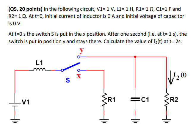 Solved (Q5, 20 points) In the following circuit, V1=1 V, | Chegg.com