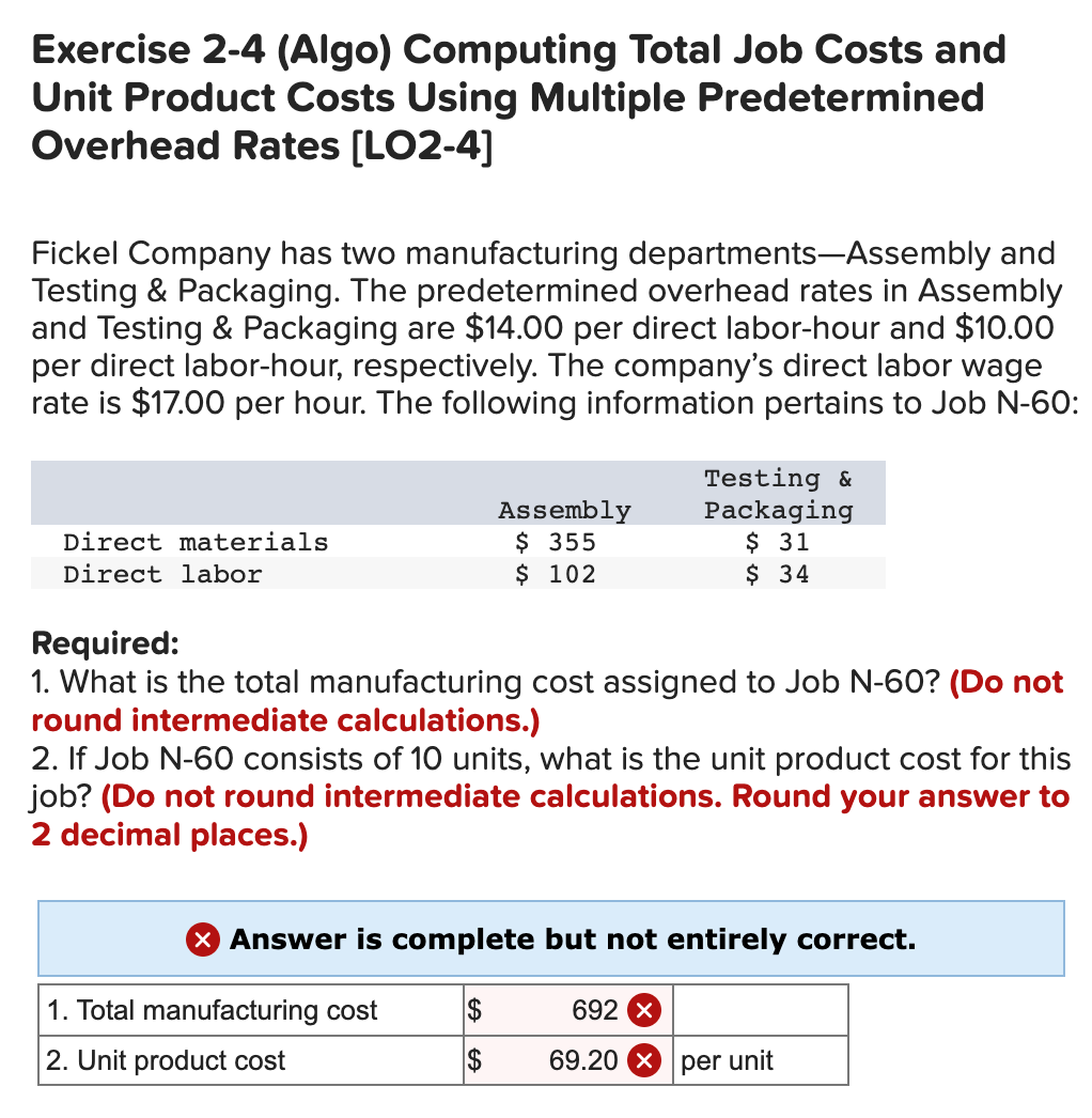 Solved Exercise 2-4 (Algo) Computing Total Job Costs and | Chegg.com