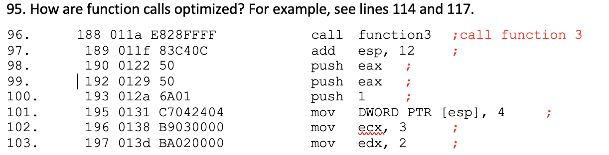 Solved 95. How are function calls optimized? For example, | Chegg.com