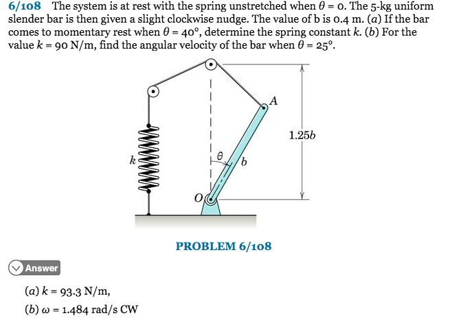Solved 6/108 The system is at rest with the spring | Chegg.com