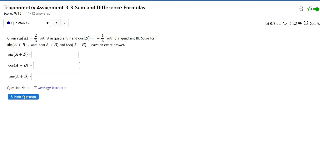Solved Trigonometry Assignment 3.3:Sum and Difference | Chegg.com
