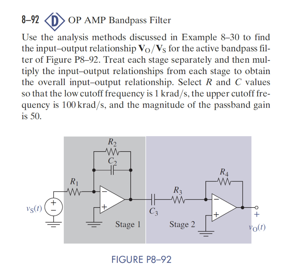 Solved 8–92 OP AMP Bandpass Filter Use the analysis methods | Chegg.com