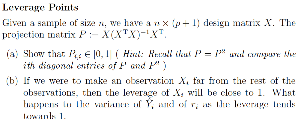 Solved Leverage Points Given a sample of size n, we have a n | Chegg.com