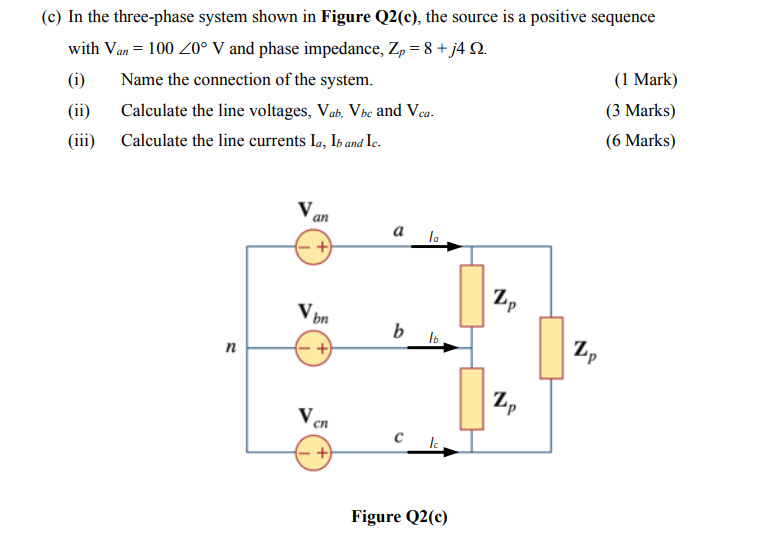 Solved (c) In the three-phase system shown in Figure Q2(e), | Chegg.com