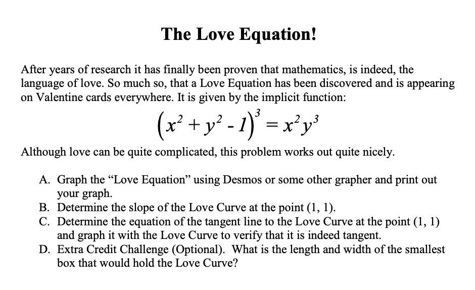 Solved The Love Equation! After years of research it has | Chegg.com