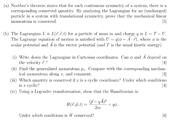 Solved (a) Noether's theorem states that for each continuous | Chegg.com