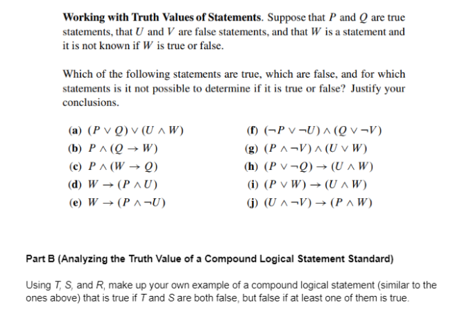 Solved Working with Truth Values of Statements. Suppose that | Chegg.com