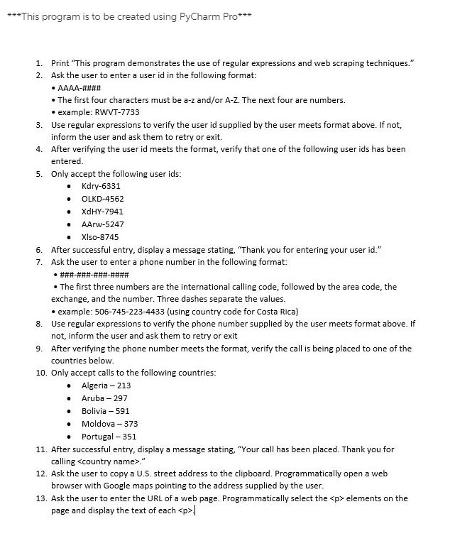 ***This program is to be created using PyCharm Pro*** | Chegg.com