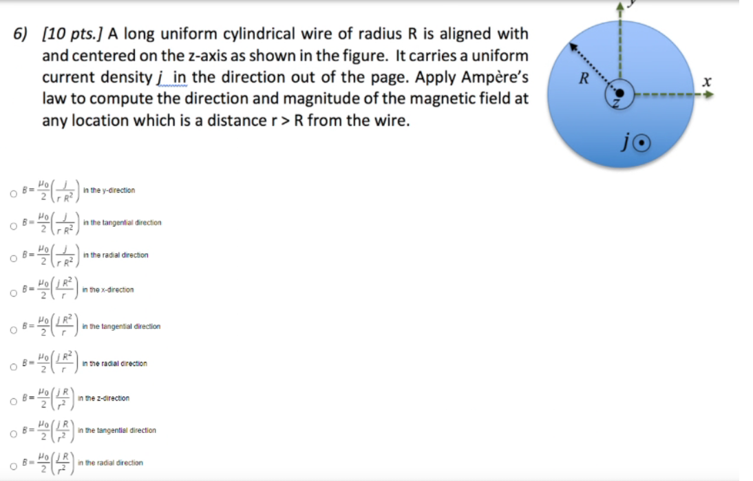Solved 6) (10 pts.] A long uniform cylindrical wire of | Chegg.com