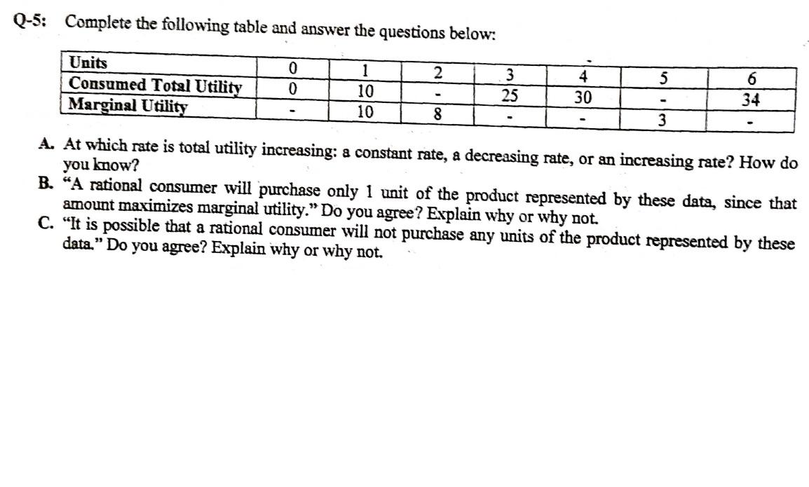 Solved Q-5: Complete the following table and answer the | Chegg.com