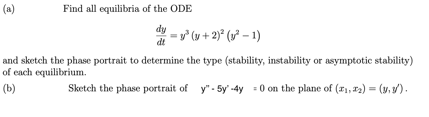 Solved (a) ( Find all equilibria of the ODE dy = y) (y + 2)" | Chegg.com