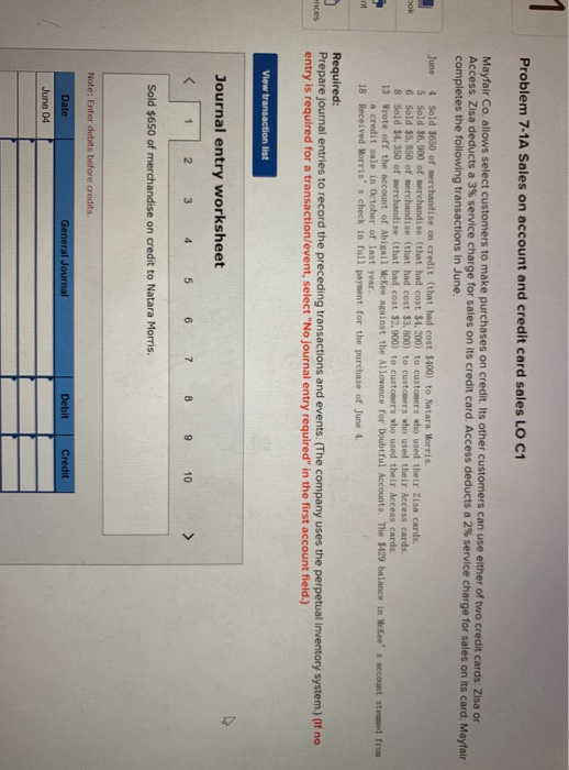 Solved Problem 7-1A Sales on account and credit card sales | Chegg.com