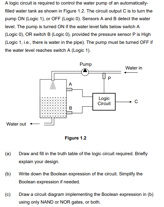 A logic circuit is required to control the water pump | Chegg.com