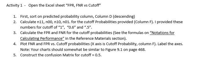 Activity 1 - Open the Excel sheet "FPR, FNR vs | Chegg.com