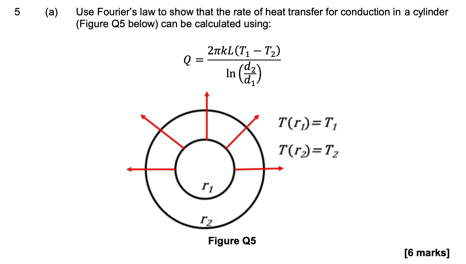 Solved 5 (a) Use Fourier's law to show that the rate of heat | Chegg.com