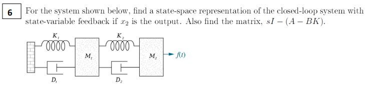 Solved 6 For the system shown below, find a state-space | Chegg.com