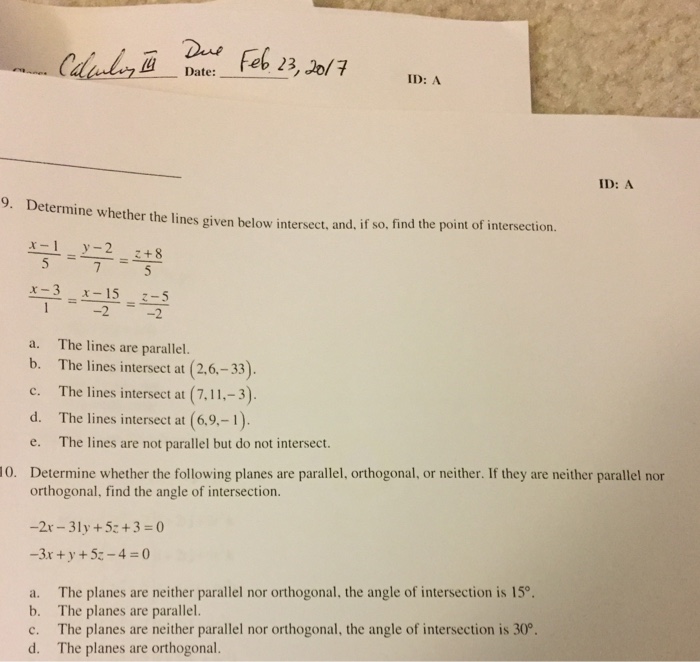 Solved Determine whether the lines given below intersect, | Chegg.com