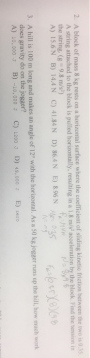 Solved 2. A block of mass 8 kg rests on a horizontal surface | Chegg.com
