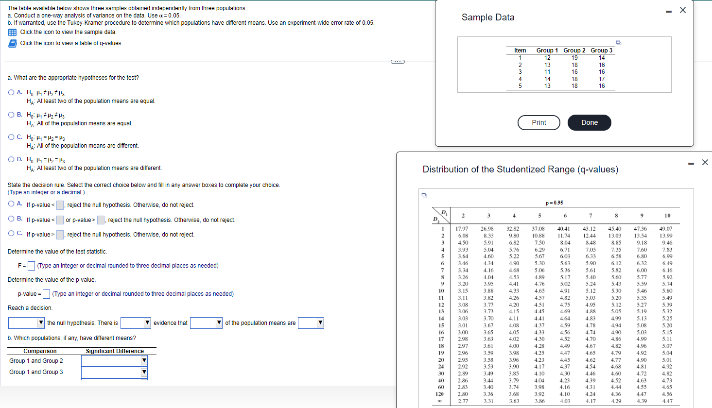 Solved The table available below shows three samples | Chegg.com