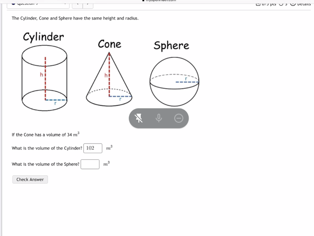 Solved KULJLIUI. U U pus 3 velalts The Cylinder, Cone and | Chegg.com