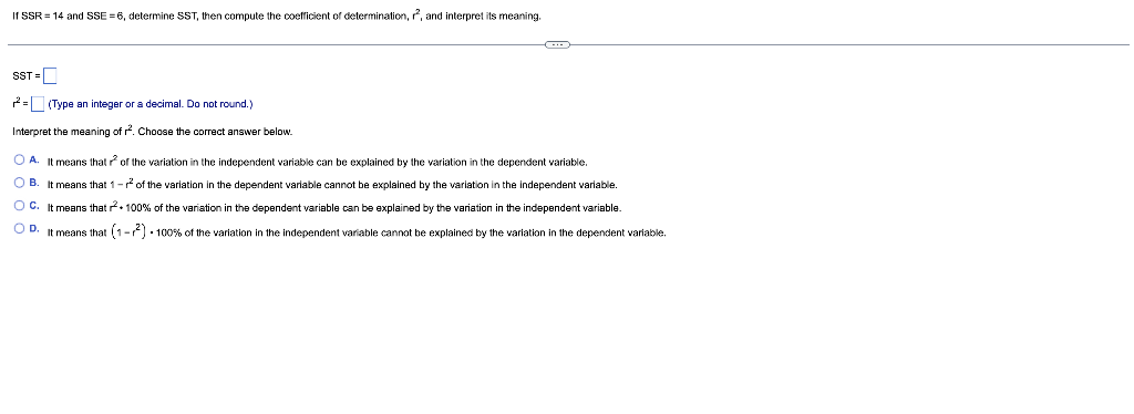 Solved It Ssr 14 And Sse 6 Determine Sst Then Compute