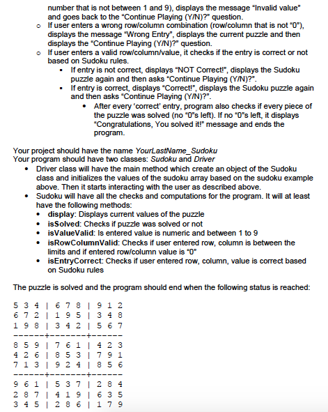 Solved My objective is to create a sudoku puzzle in java, | Chegg.com