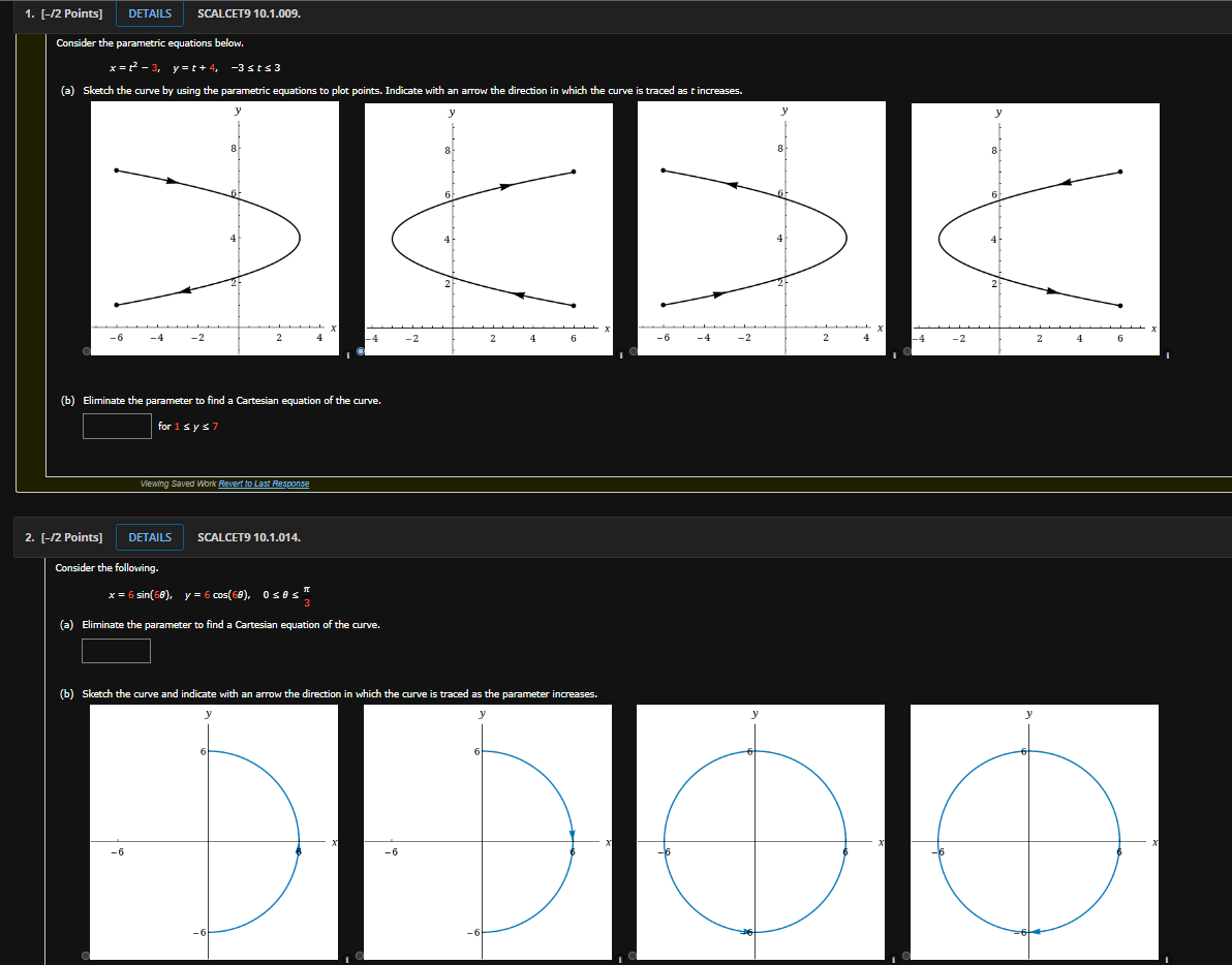 Solved 1. [-12 Points] DETAILS SCALCET9 10.1.009. Consider | Chegg.com