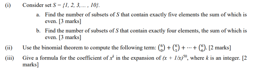 Solved (i) Consider set S = {1, 2, 3,..., 107. a. Find the | Chegg.com