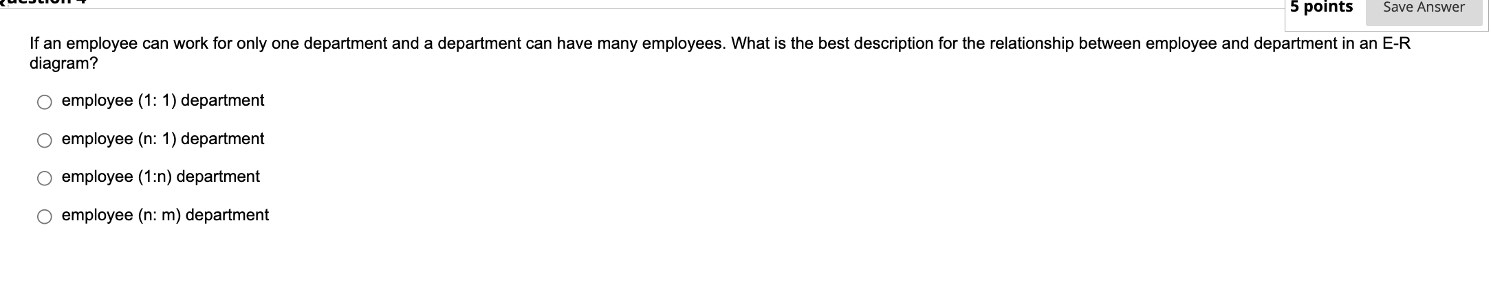 Solved If an employee can work for only one department and a | Chegg.com