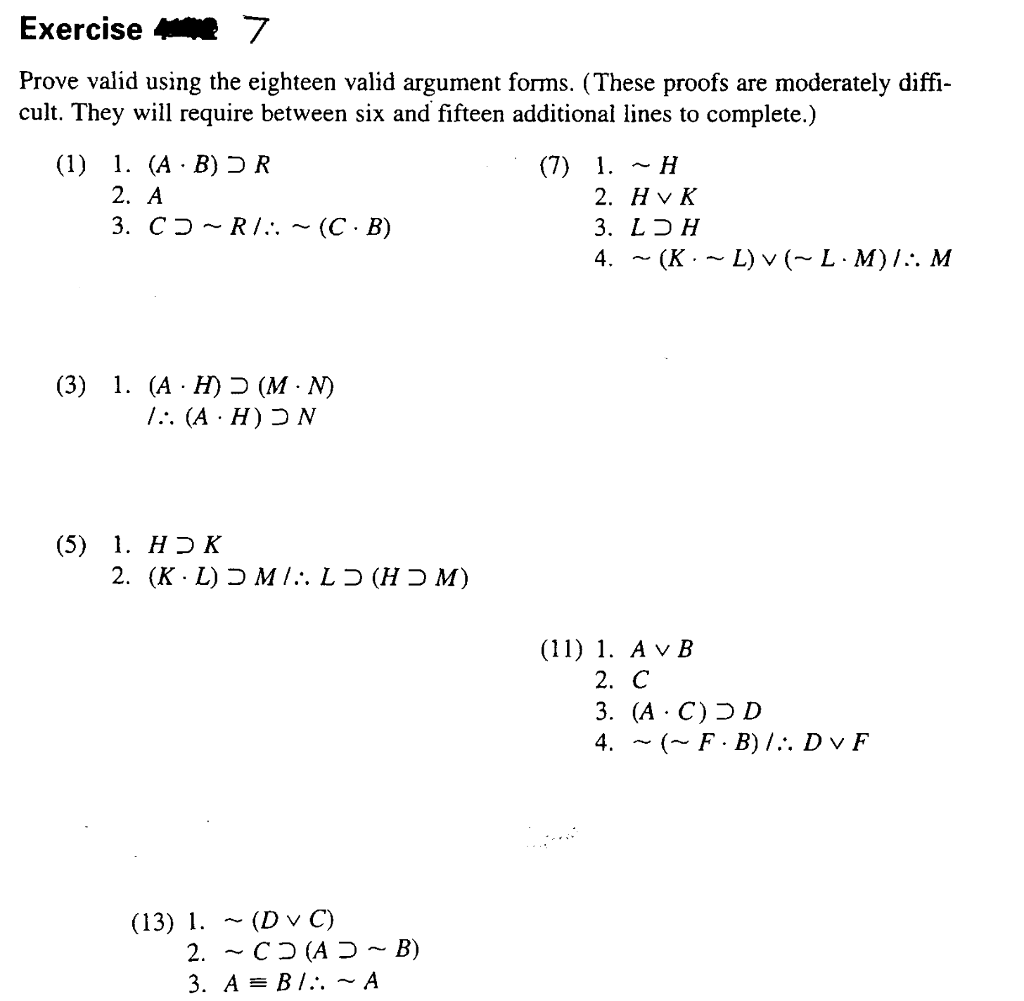 Solved Exercise ne 7 Prove valid using the eighteen valid | Chegg.com