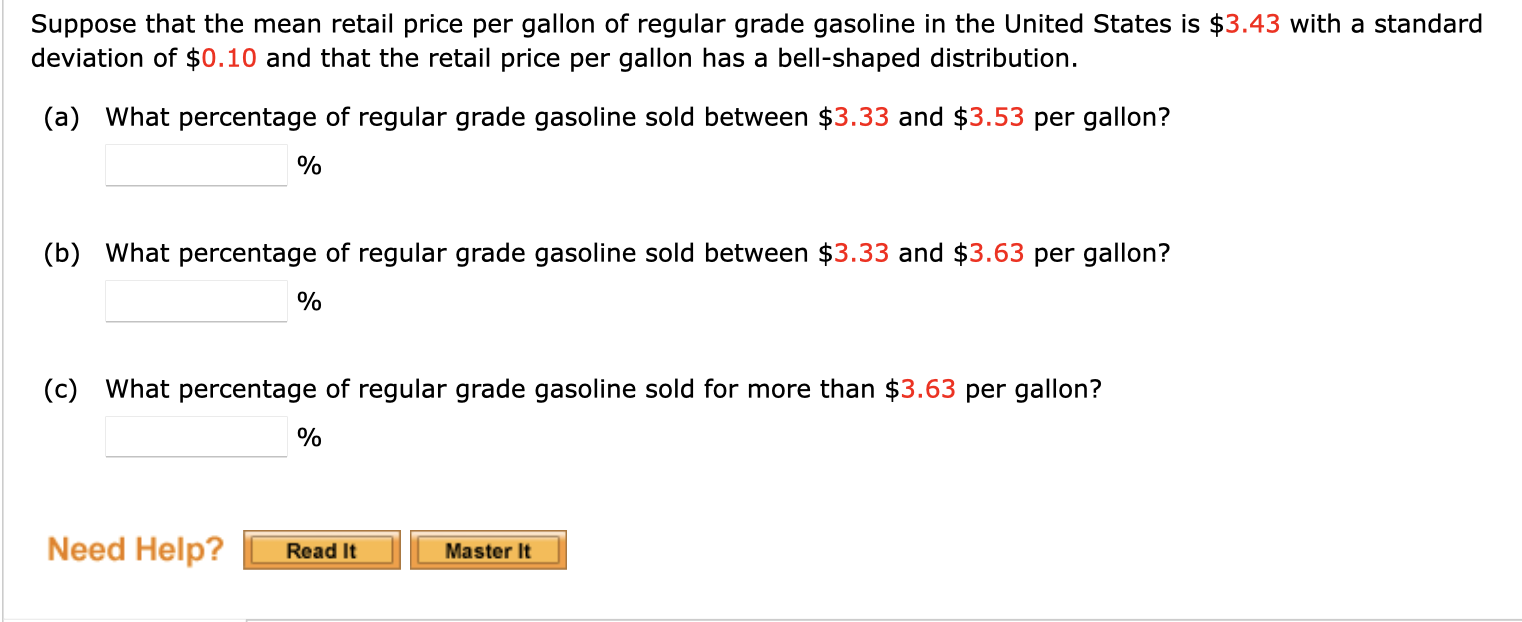 Solved Suppose that the mean retail price per gallon of | Chegg.com