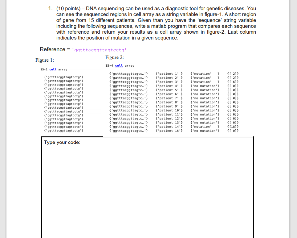 Solved 1. (10 points) – DNA sequencing can be used as a | Chegg.com