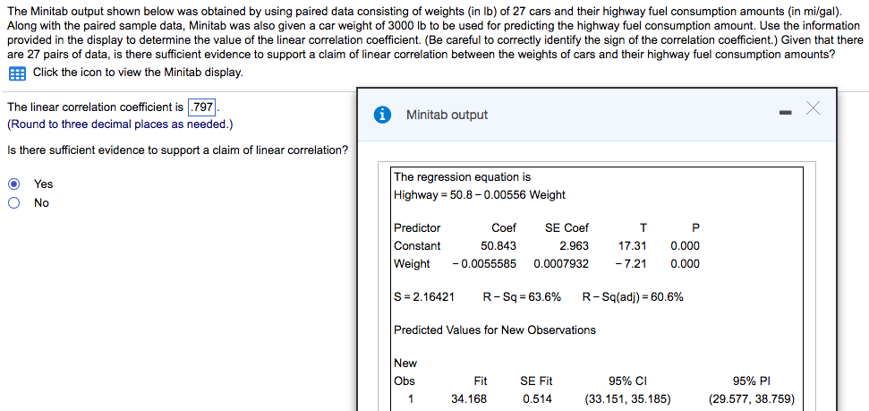 Solved The Minitab output shown below was obtained by using | Chegg.com
