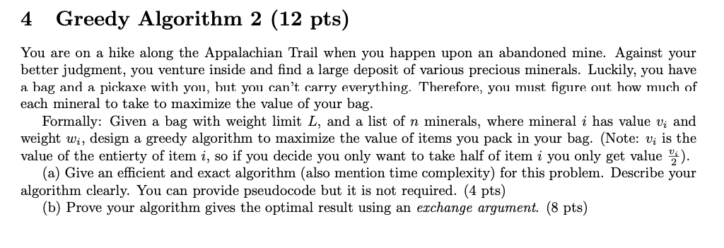 Solved 4 Greedy Algorithm 2 (12 pts) You are on a hike along | Chegg.com