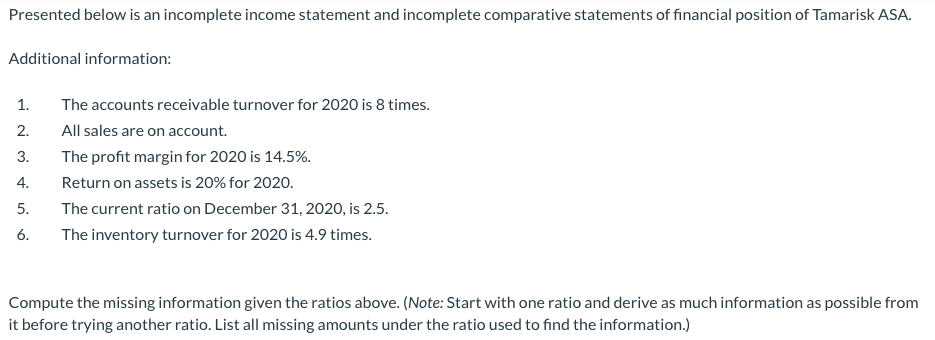 Solved Presented below is an incomplete income statement and | Chegg.com