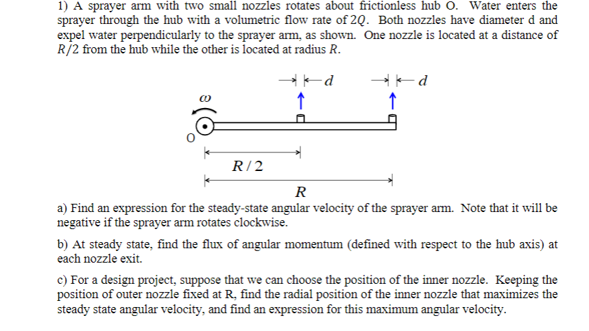 Solved 1) A sprayer arm with two small nozzles rotates about | Chegg.com