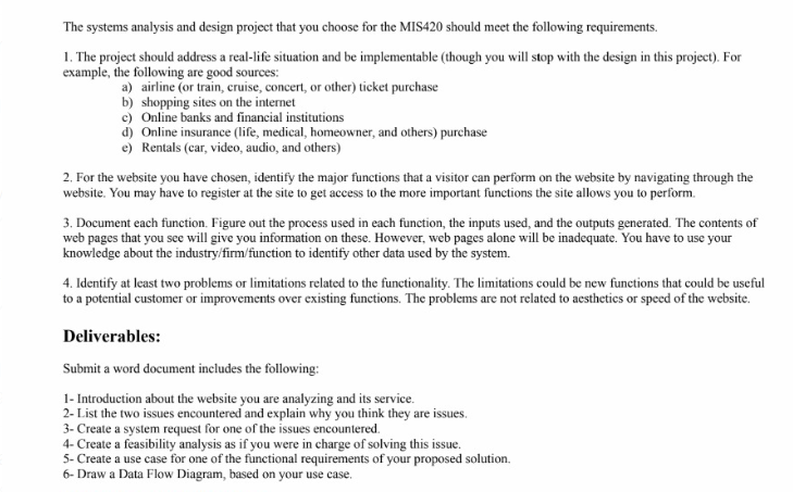Solved The systems analysis and design project that you | Chegg.com