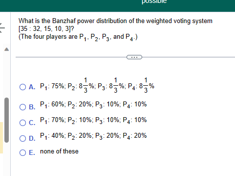 Solved What is the Banzhaf power distribution of the | Chegg.com