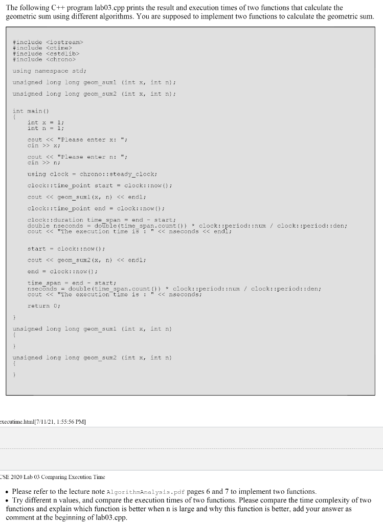 The following C++ program labo3.cpp prints the result | Chegg.com