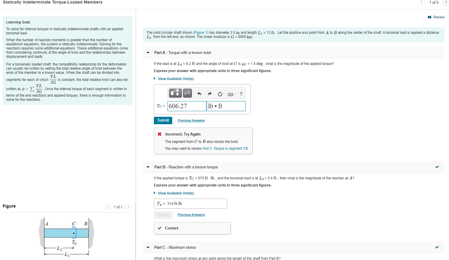 Solved Statically Indeterminate Torque-Loaded Members