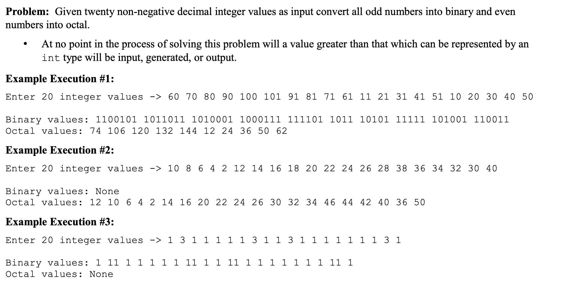 Solved Problem Given Twenty Non Negative Decimal Integer