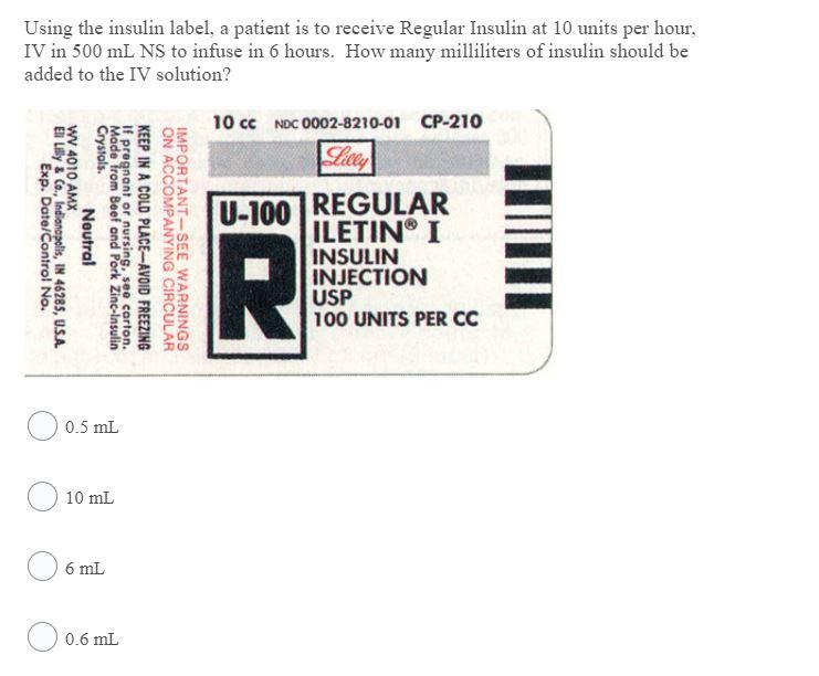 Solved Using the insulin label, a patient is to receive | Chegg.com