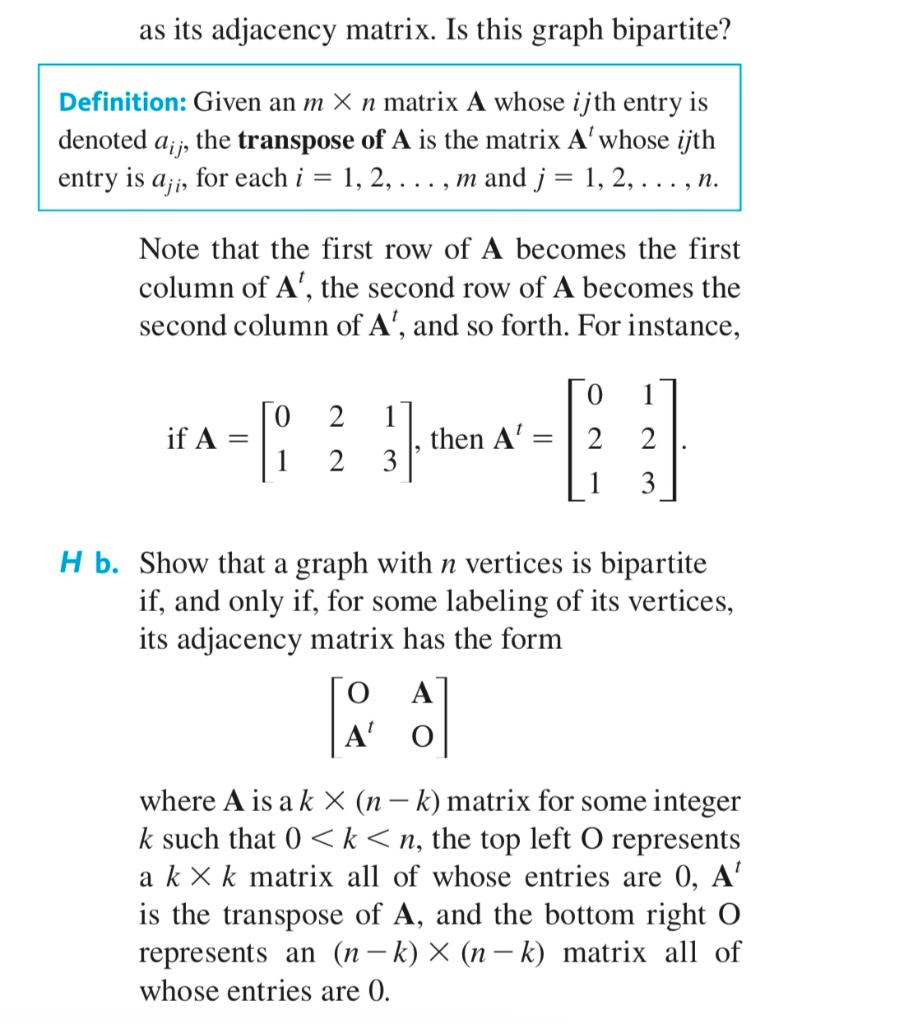 Solved as its adjacency matrix. Is this graph bipartite? | Chegg.com