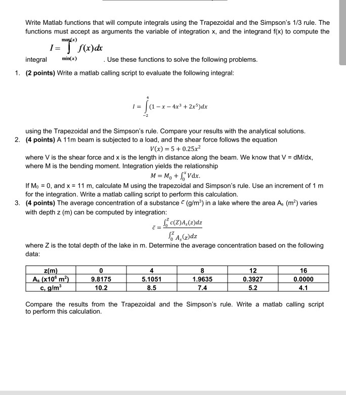 Solved Write Matlab Functions That Will Compute Integrals 4627
