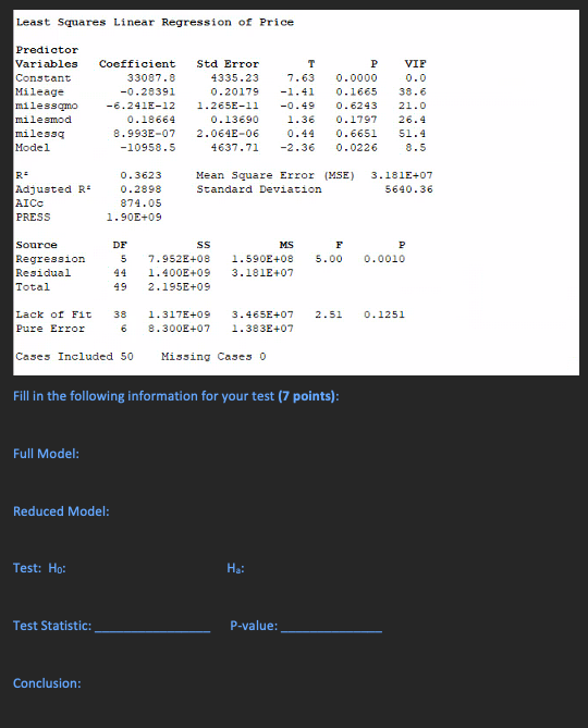 Solved Least Squares Linear Regression of Price Prediator | Chegg.com